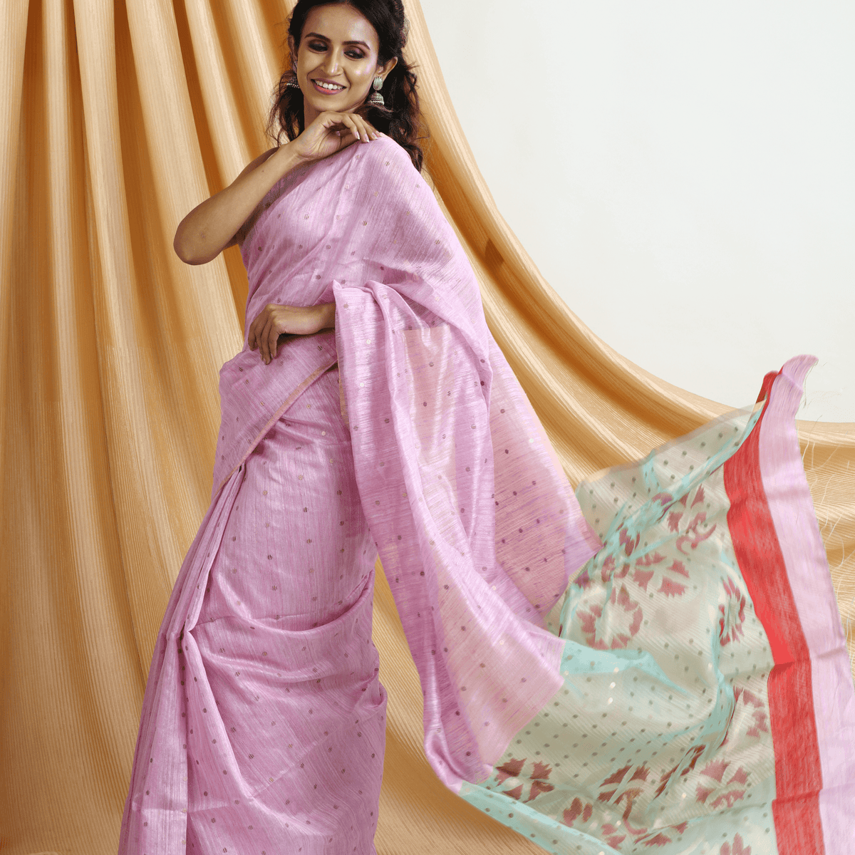 Baby pink colour matka silk sequins handwoven jamdani saree – Tamal ...