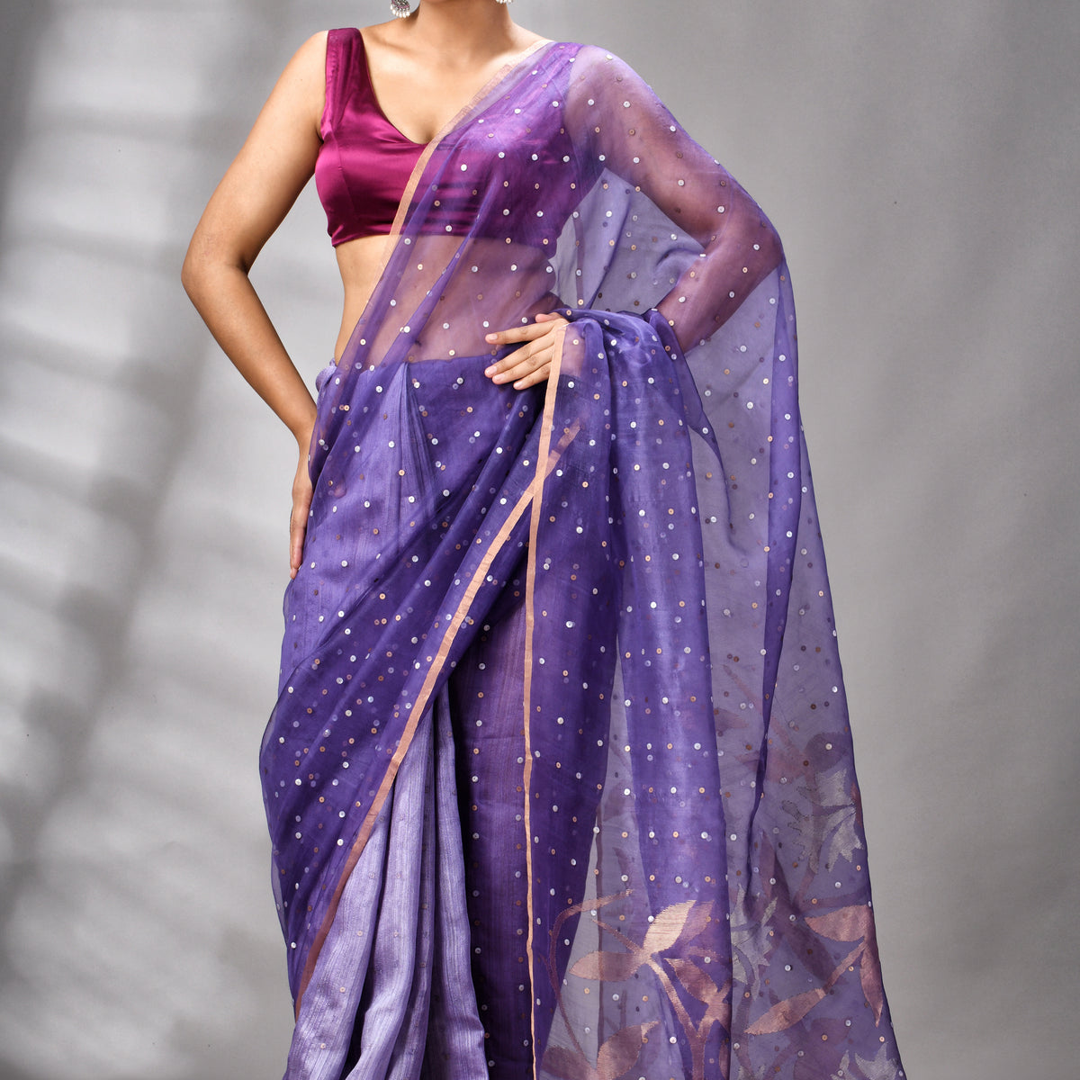 Buy Dark Lavender Muslin Jamdani Saree | Tamal Boutique