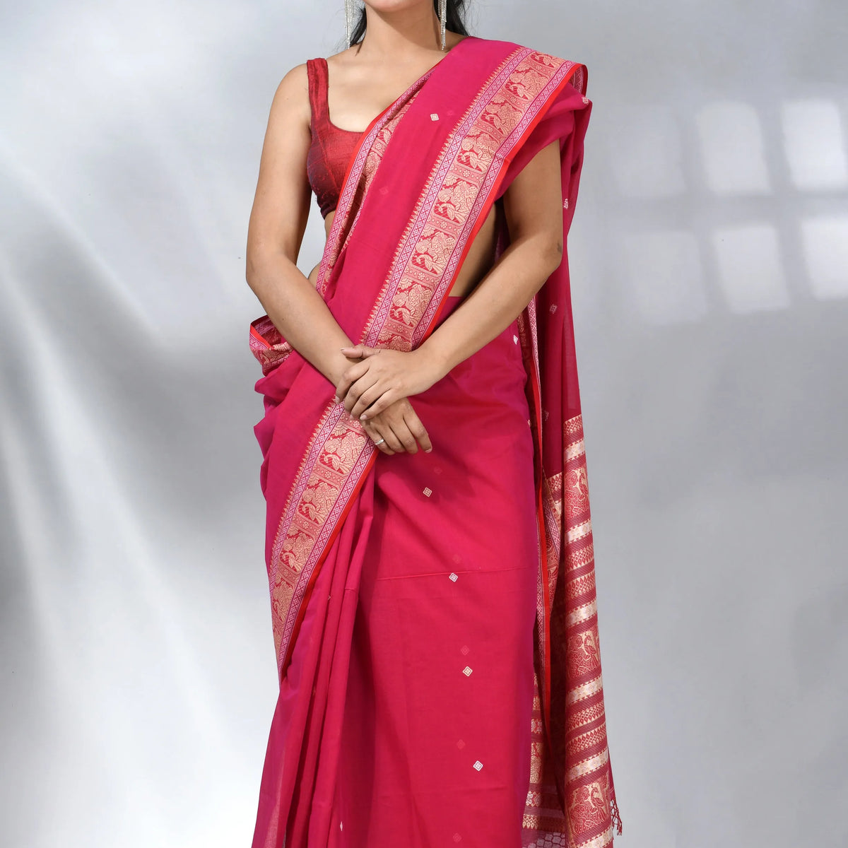 Hot pink colour pure cotton baluchuri design handloom saree – Tamal ...