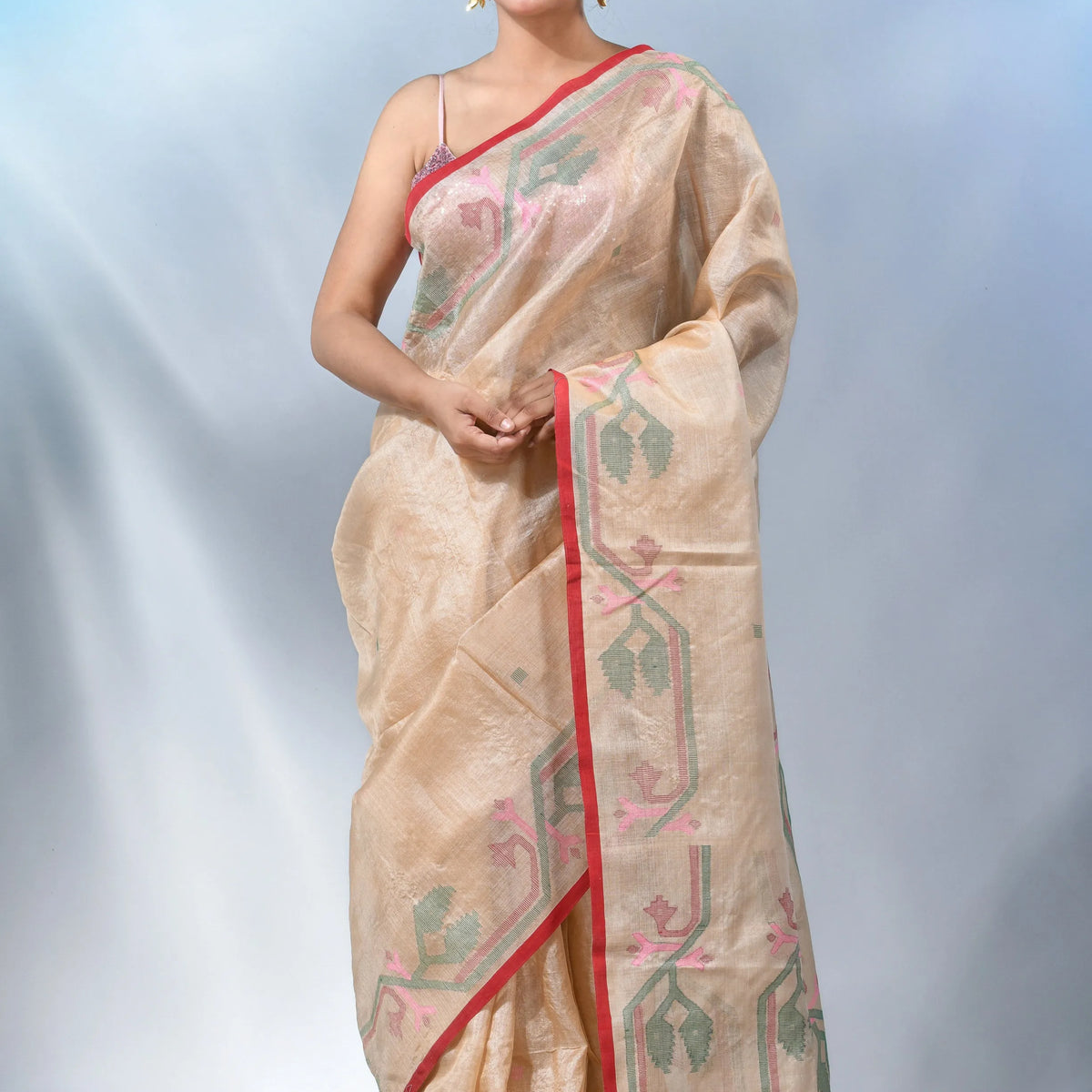 Muga with red dhakai in tusser silk handwoven jamdani saree – Tamal ...