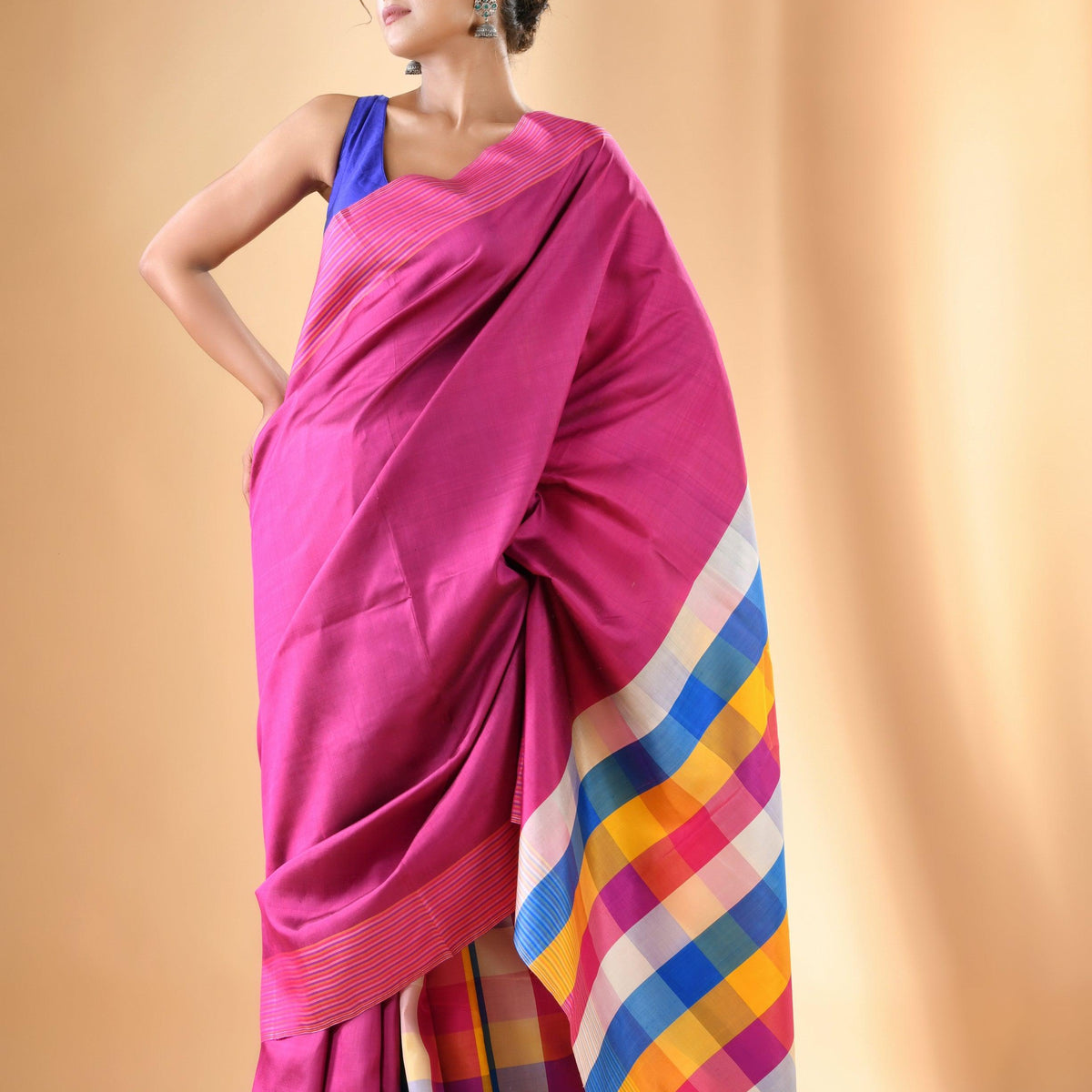 Pink with multicolour handcrafted Bishnupuri Katan Silk Saree – Tamal ...